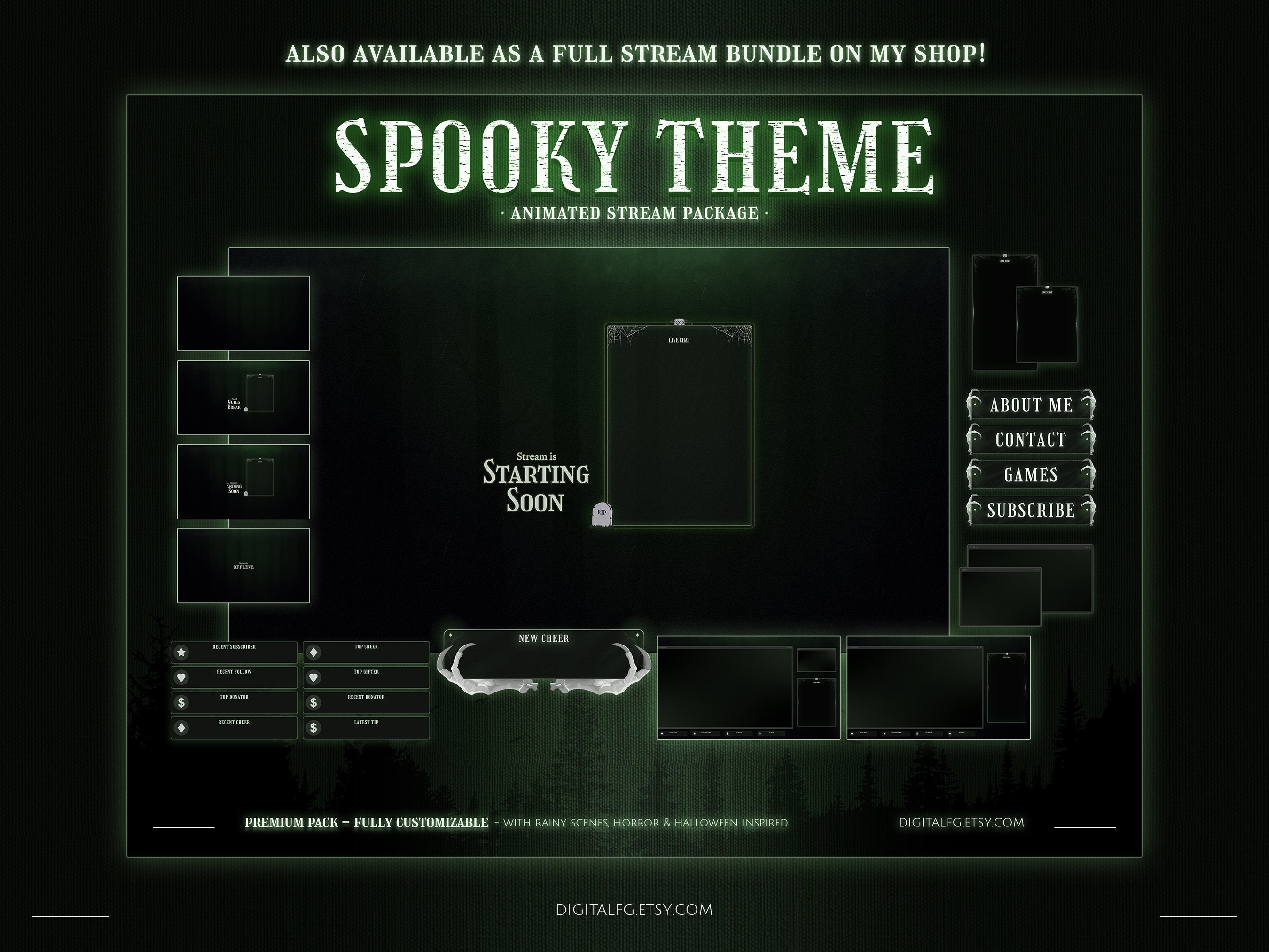 Green Spooky Theme Animated Alerts Made for TWITCH, KICK, Youtube, OBS ...