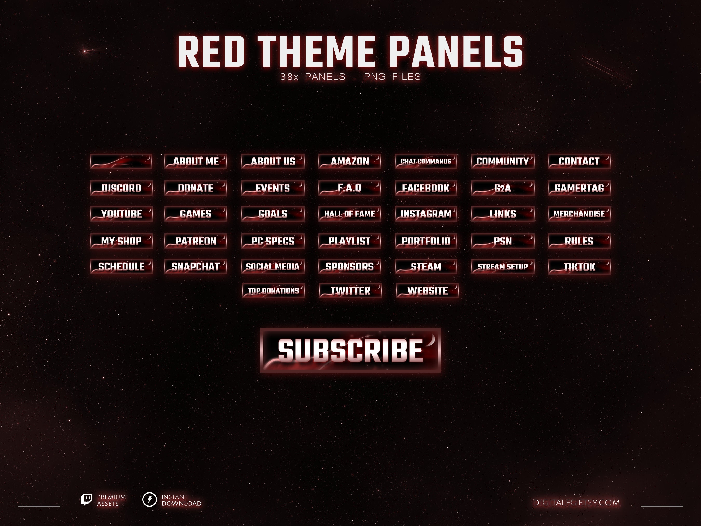 Red Theme Stream Panels x38 Dark Red Sky With Glowing Lines and Stars ...