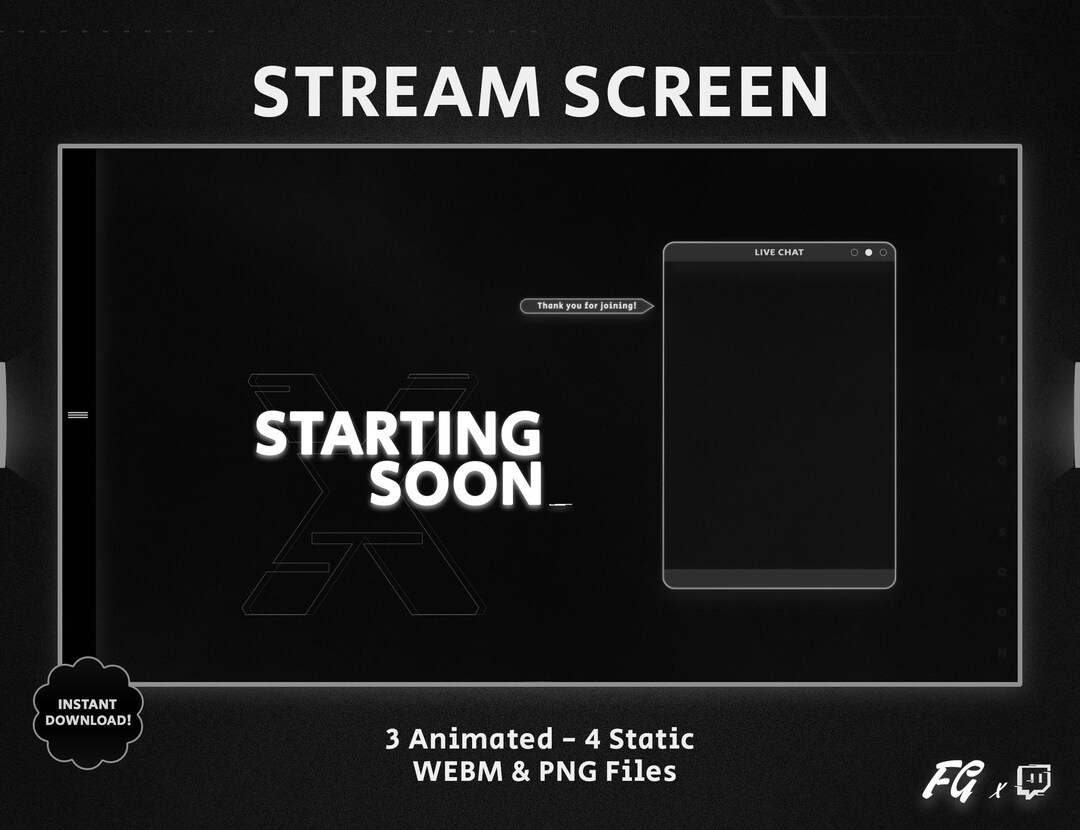 Black Gradient Animated Stream Screens for TWITCH, KICK, Youtube, OBS ...