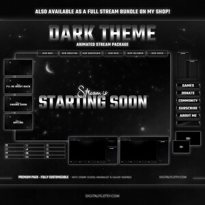 Dark Theme Animated Stream Screens for Twitch, Kick, Youtube, OBS ...