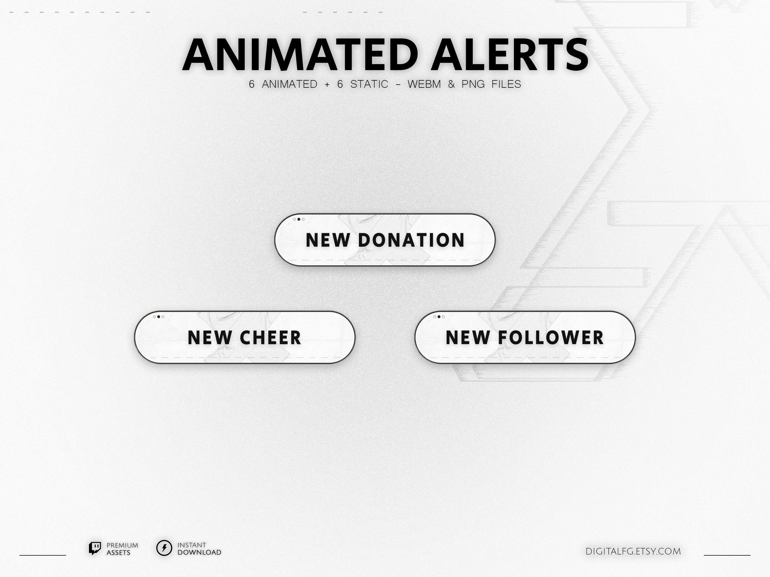 White Gradient Animated Stream Alerts for TWITCH Streamlabs and ...