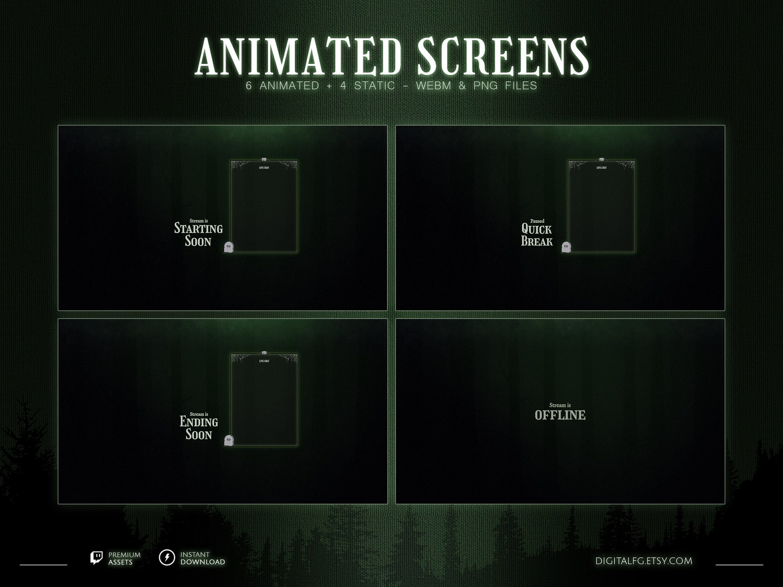 Green Spooky Theme Animated Stream Screen With Chat Box for Twitch ...