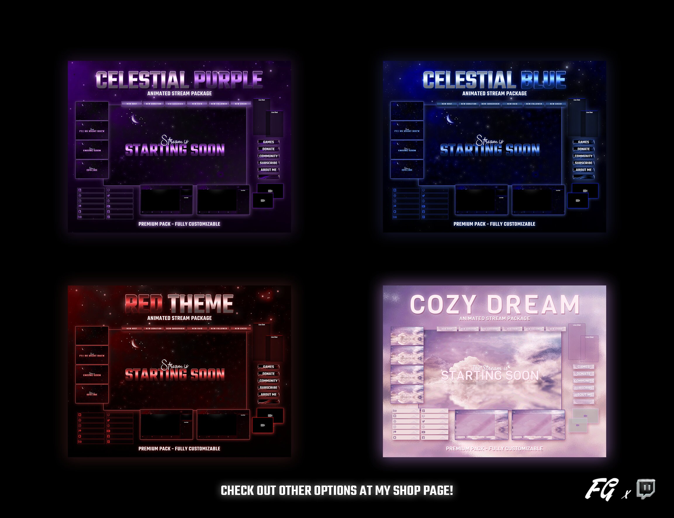 Dark Theme Animated Stream Screens for Twitch, Kick, Youtube, OBS ...