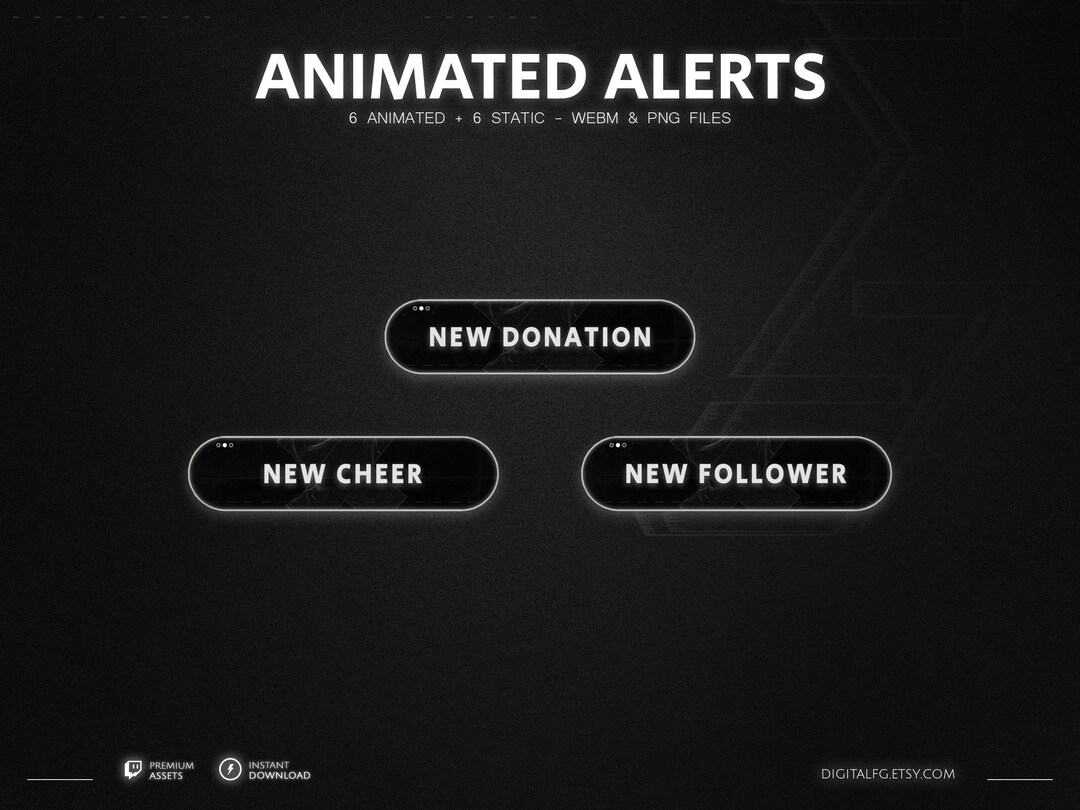 Black Gradient Animated Stream Alerts for TWITCH | Streamlabs and ...