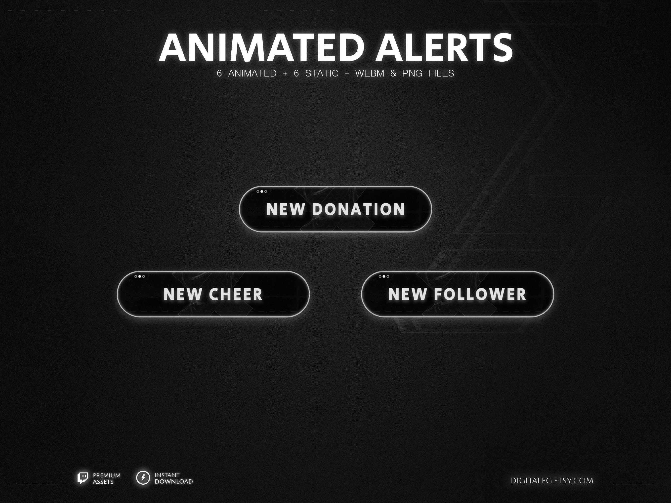 Black Gradient Animated Stream Alerts for TWITCH Streamlabs and ...