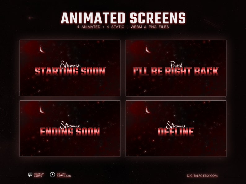 Red Theme Animated Stream Screens for Twitch, Kick, Youtube, OBS ...