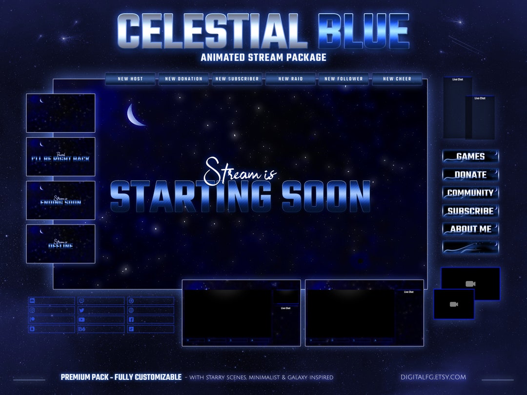 Celestial Blue Animated Twitch Overlay | Kick, Youtube, OBS and ...