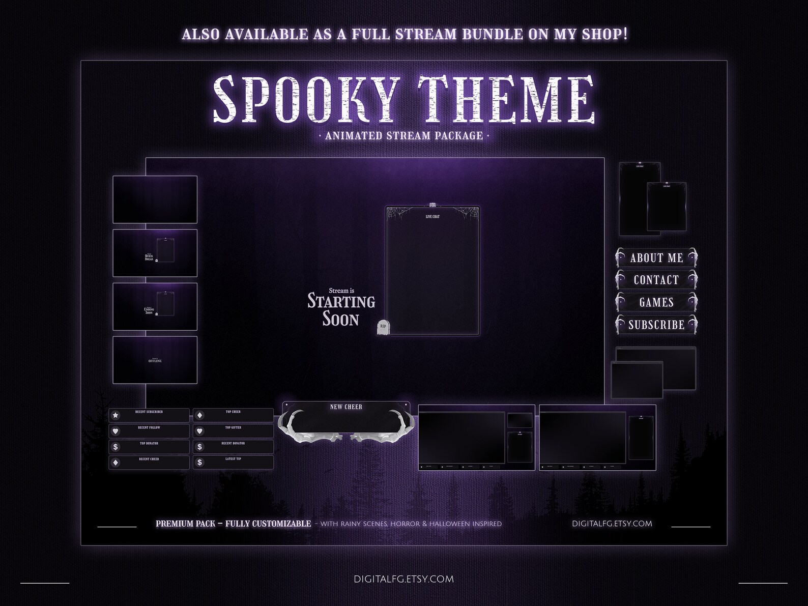 Purple Spooky Theme Animated Alerts Made for TWITCH, KICK, Youtube, OBS, Streamlabs | Halloween ...
