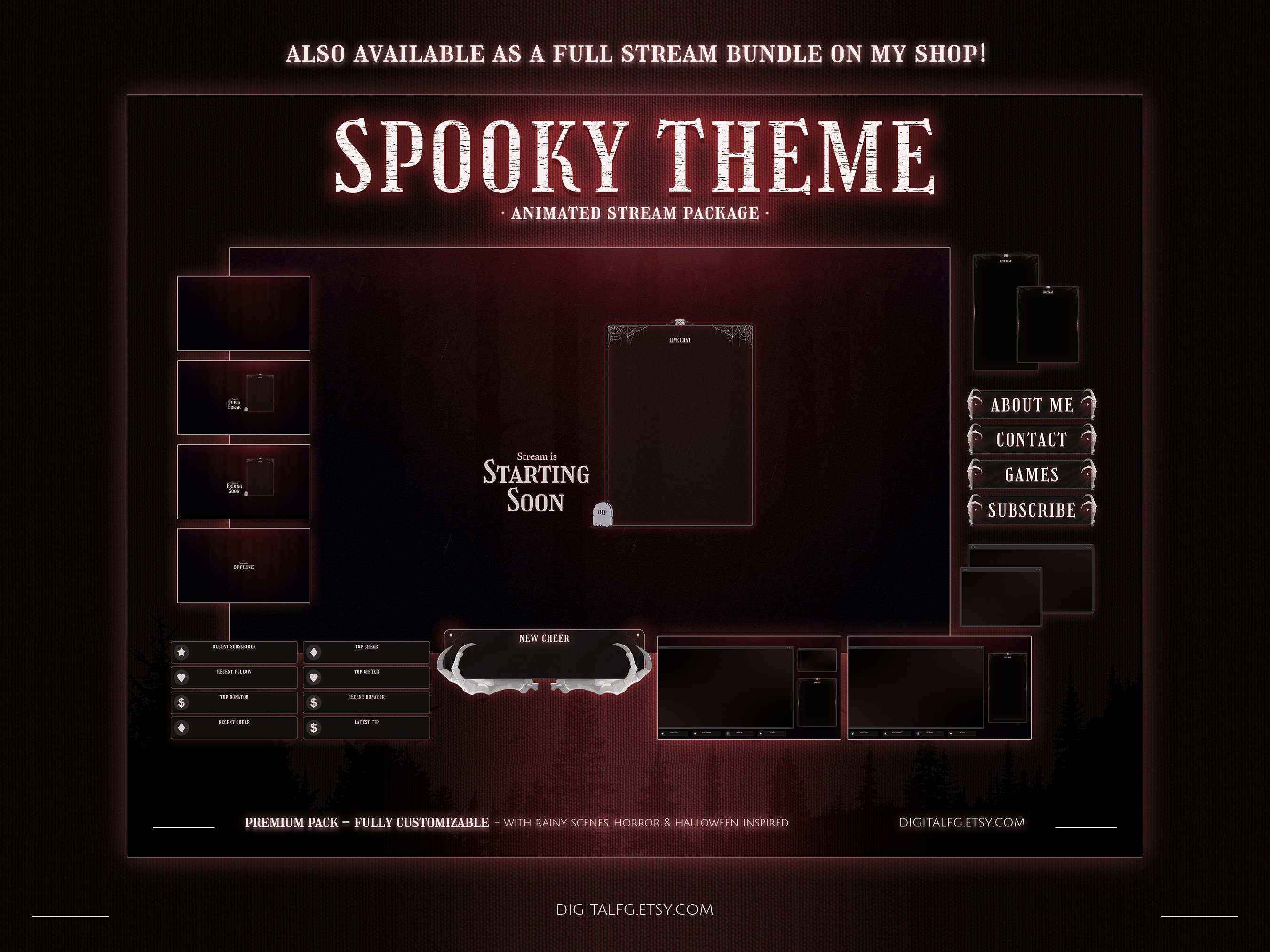 Red Spooky Theme Stream Panels x38 Skull Hands With Dark Red Tones ...