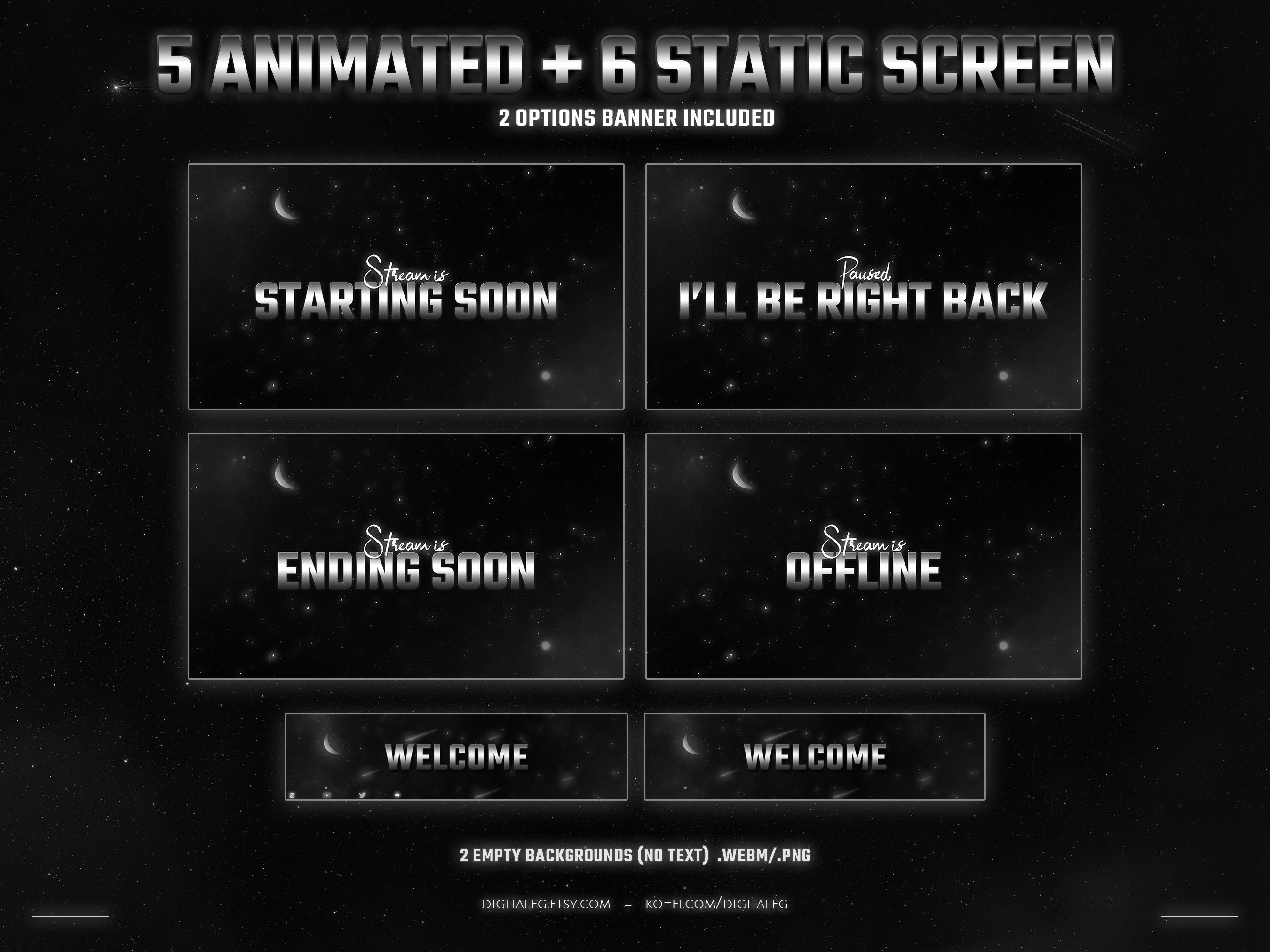 Dark Theme Animated Twitch Overlay | Kick, Youtube, OBS and Streamlabs ...