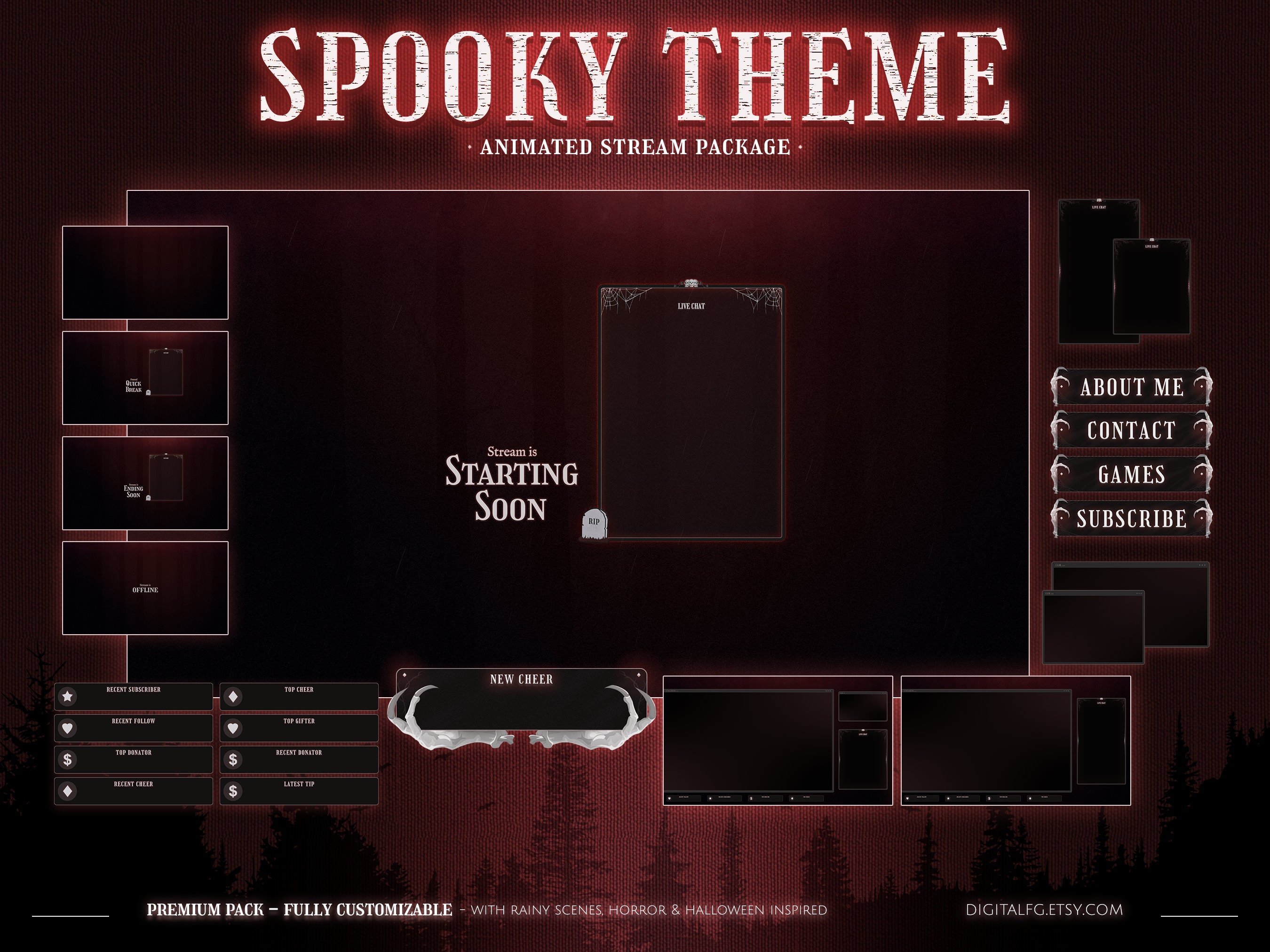 Red Spooky Theme Animated Twitch Overlay | Kick, Youtube, OBS and ...