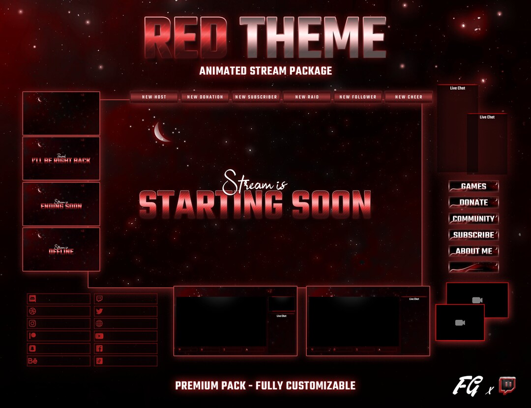 Red Theme Complete Twitch Overlay, Animated Screens, Panels, Alerts ...