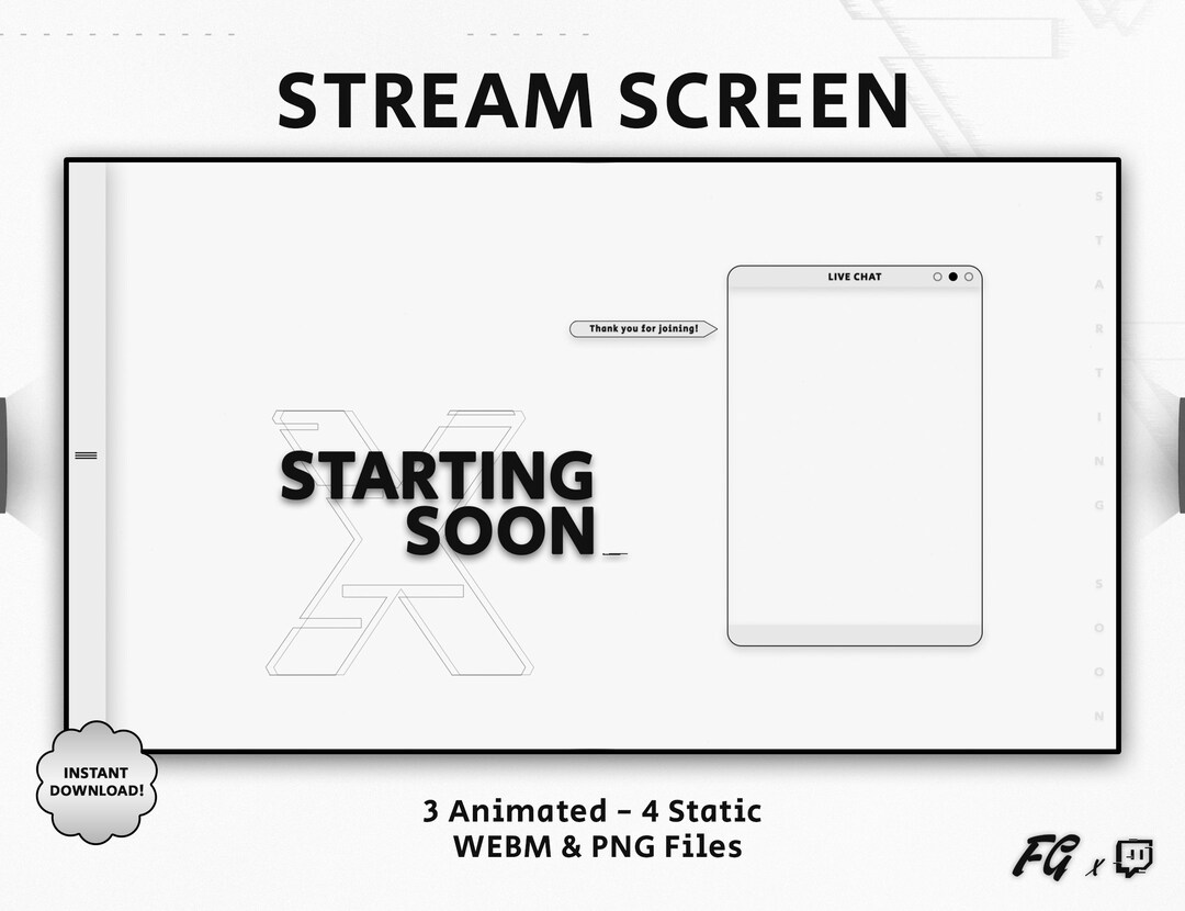 White Gradient Animated Stream Screens Pack Inverse Twitch - Etsy