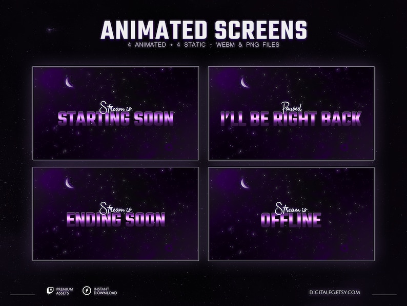 Celestial Purple Animated Stream Screen for Twitch, Kick, Youtube, OBS ...
