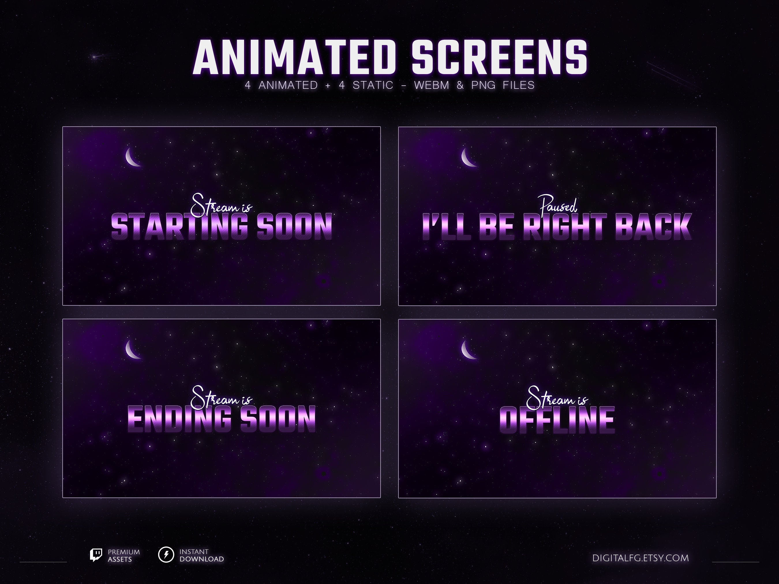 Celestial Purple Animated Stream Screen for Twitch, Kick, Youtube, OBS ...
