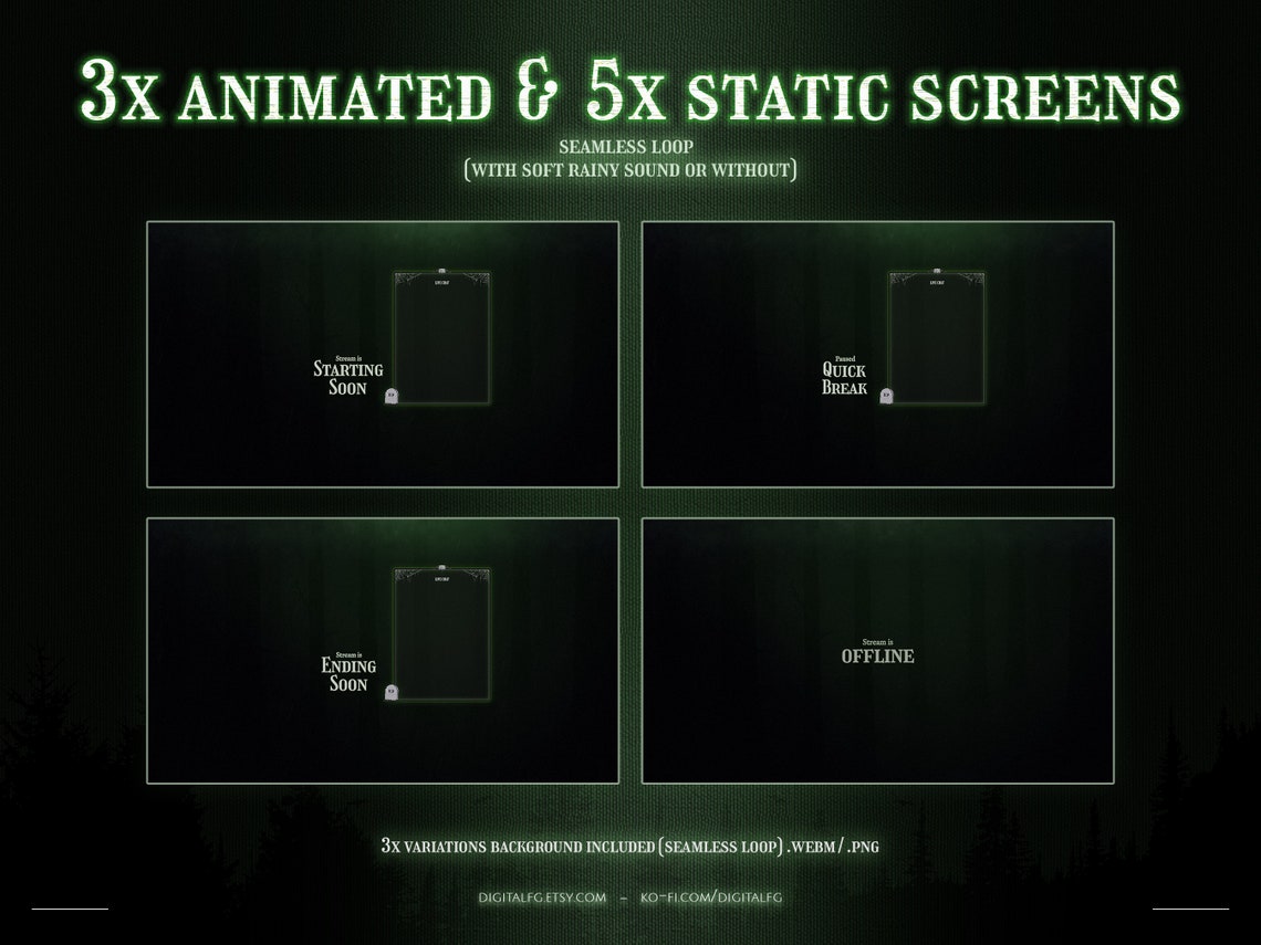 Green Spooky Theme Animated Twitch Overlay | Kick, Youtube, OBS and ...