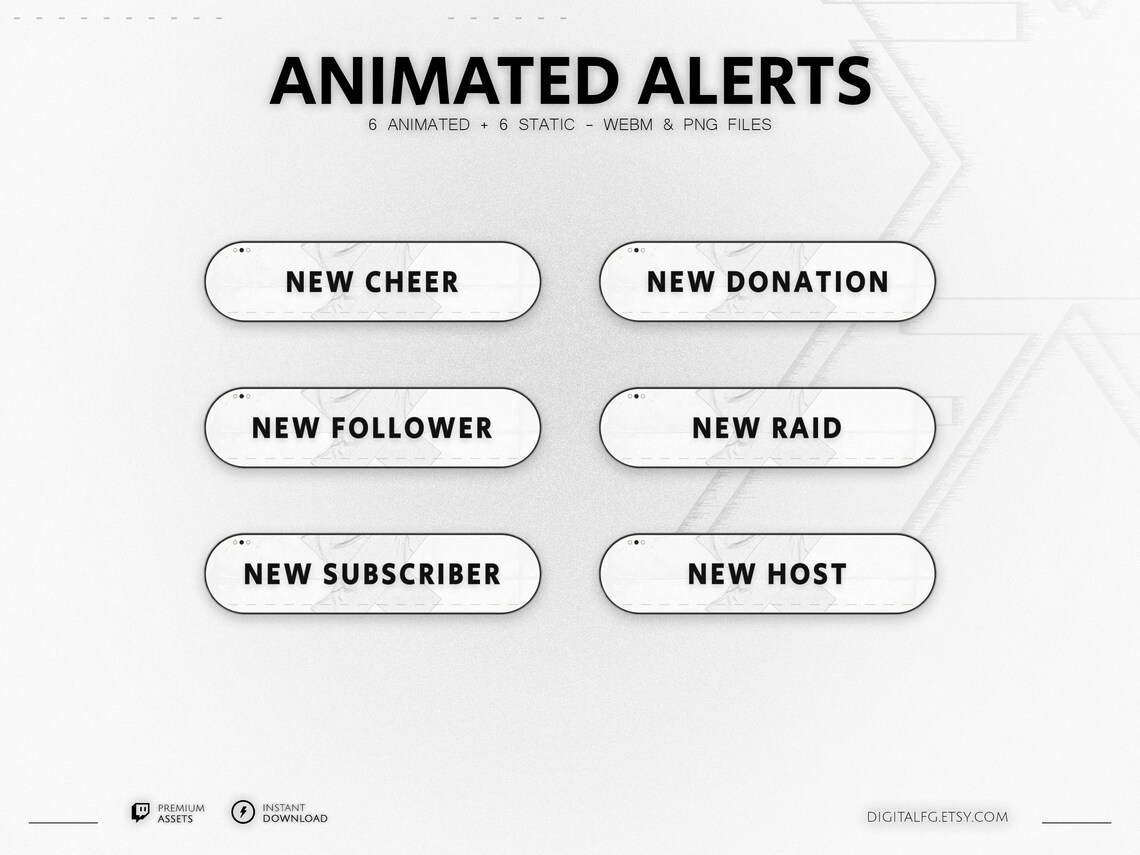 White Gradient Animated Stream Alerts for TWITCH Streamlabs and ...