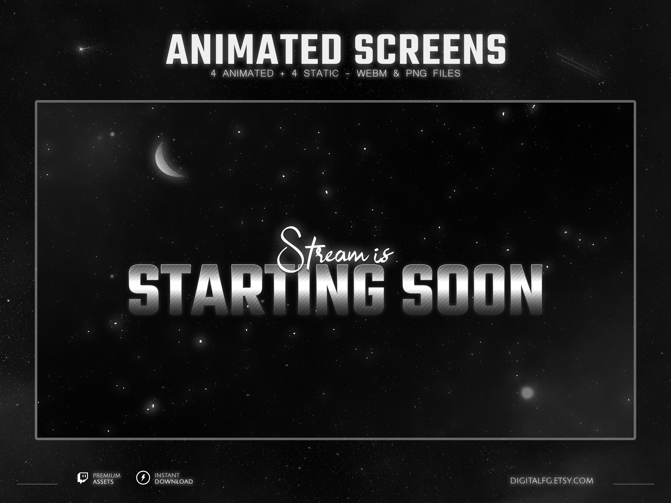 Dark Theme Animated Stream Screens for Twitch, Kick, Youtube, OBS ...