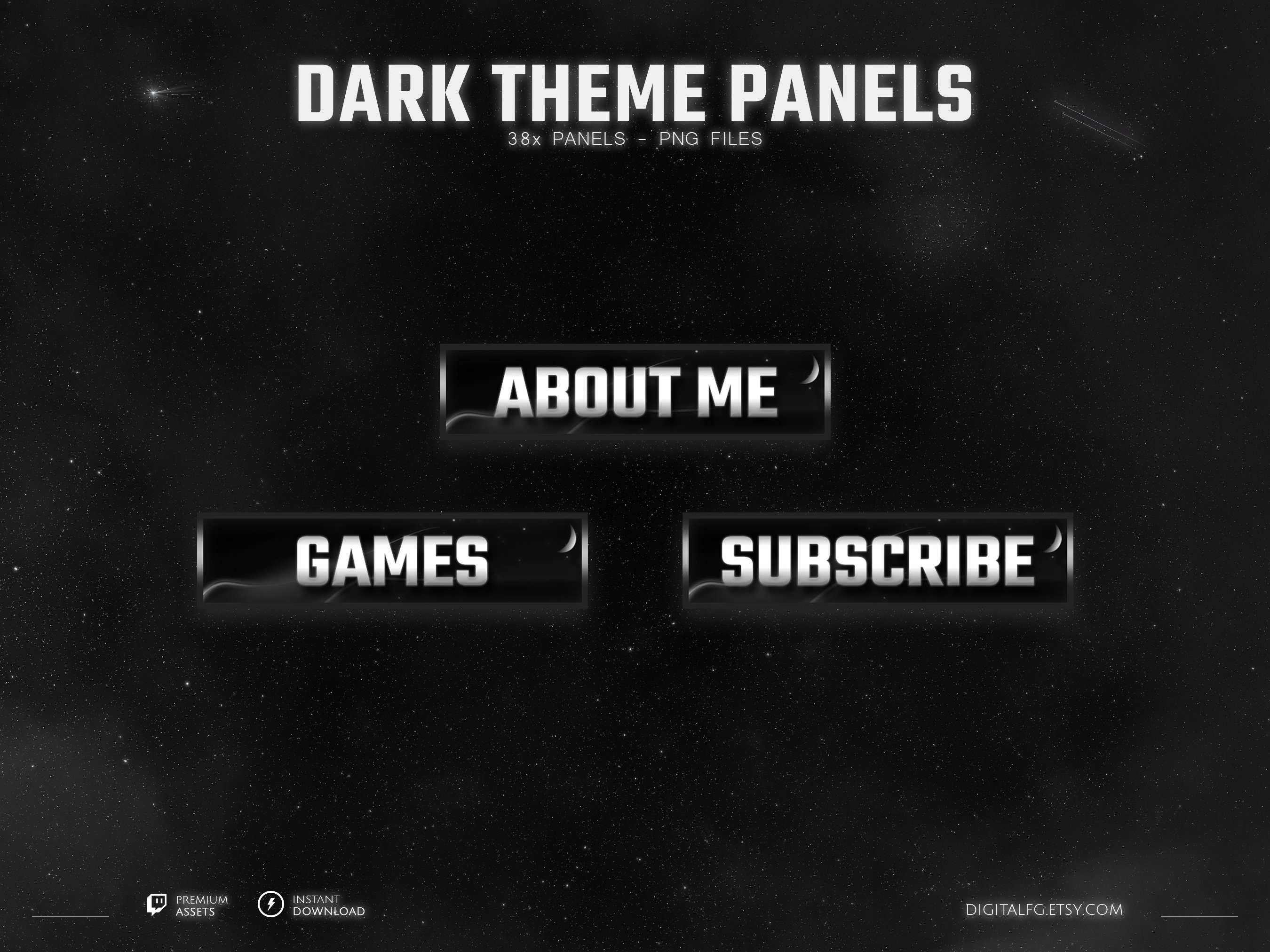 Dark Theme Stream Panels (x38) | Dark Sky With Glowing Lines and Stars ...