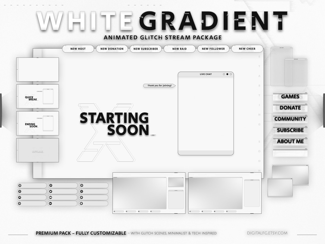 White Gradient Animated Twitch Overlay | Kick, Youtube, OBS and ...