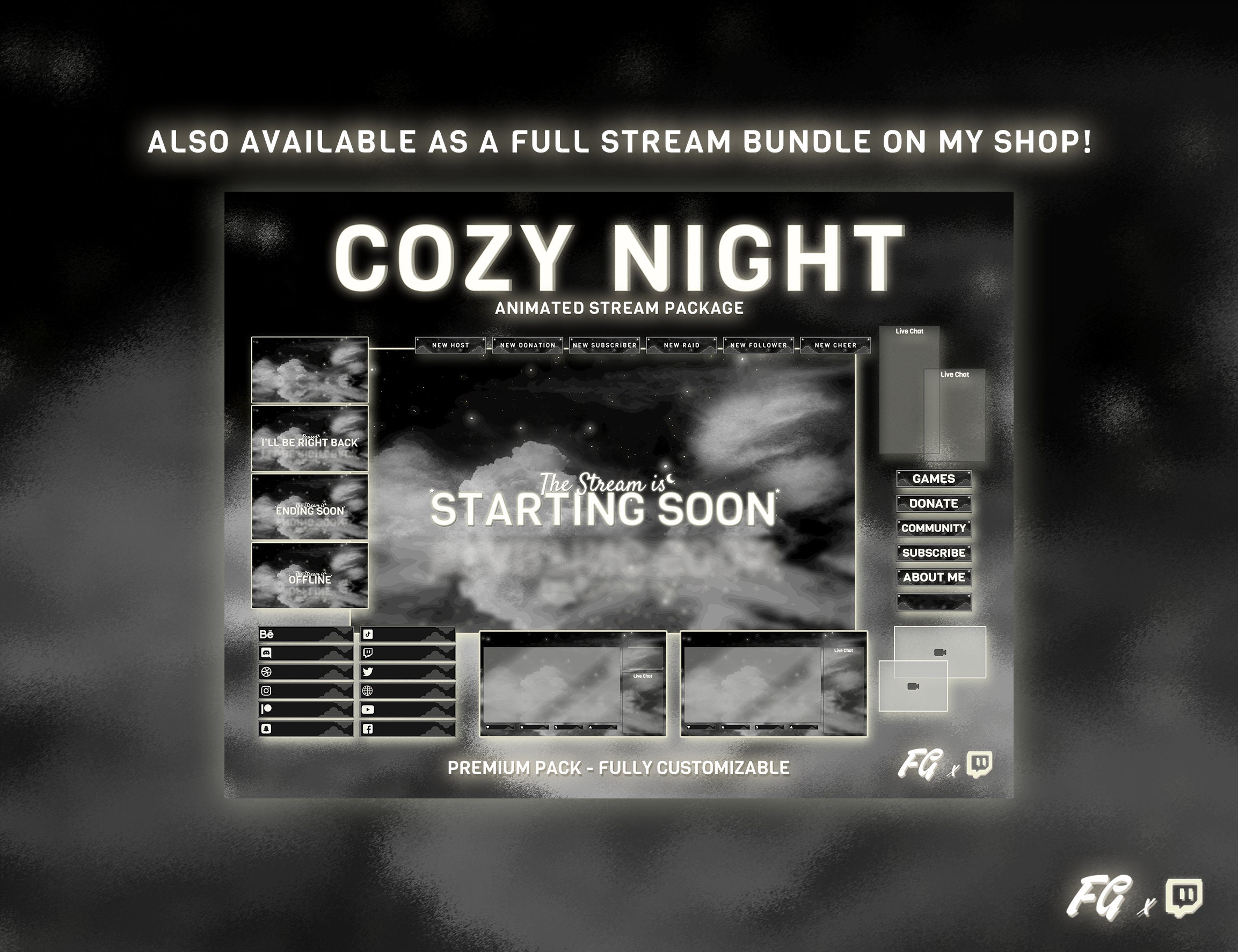 Cozy Night Animated Stream Screen for TWITCH, Youtube, OBS, Streamlabs ...