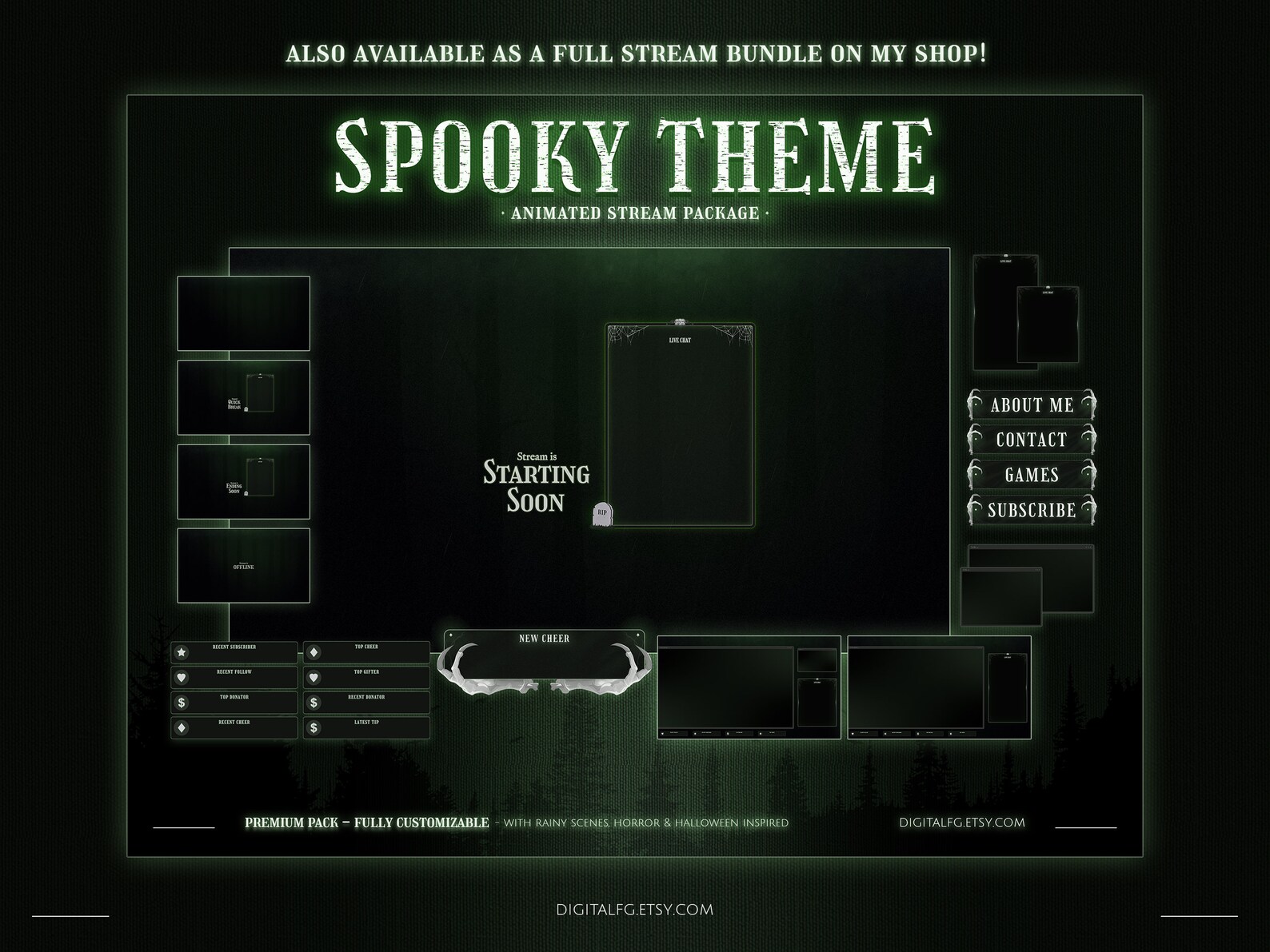 Green Spooky Theme Animated Stream Screen With Chat Box for Twitch ...