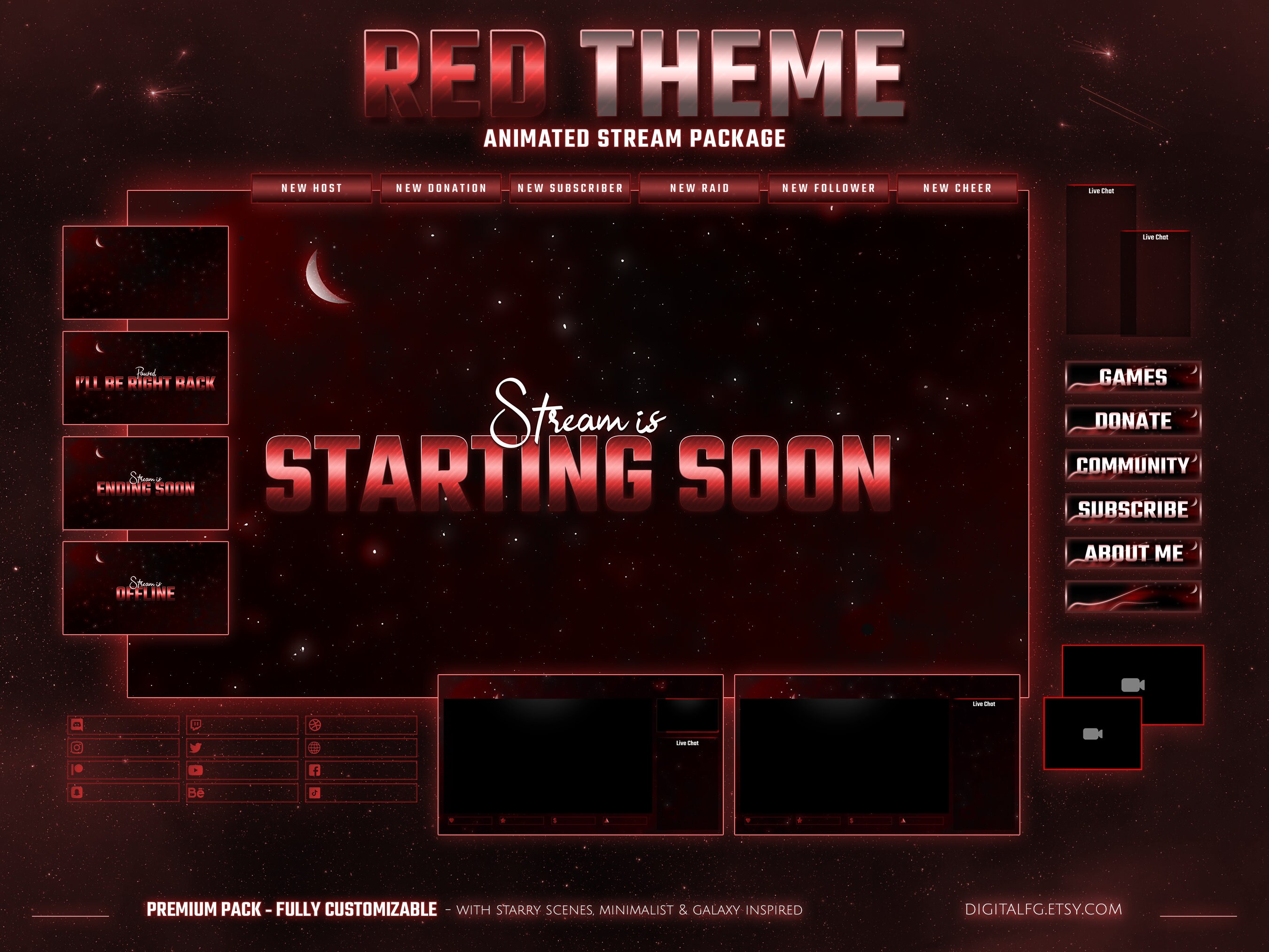 Red Theme Complete Twitch Overlay, Animated Screens, Panels, Alerts ...