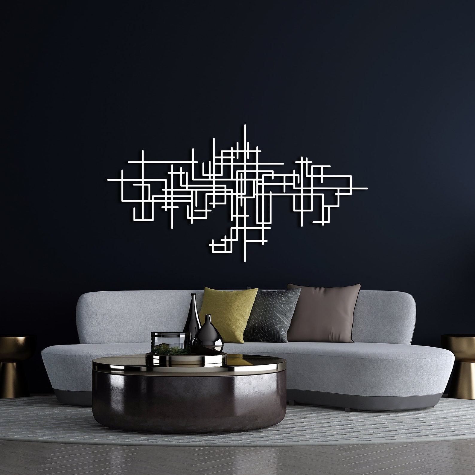 Modern Geometric Metal Panel Decor, Metal Sculpture, Large Metal Wall ...