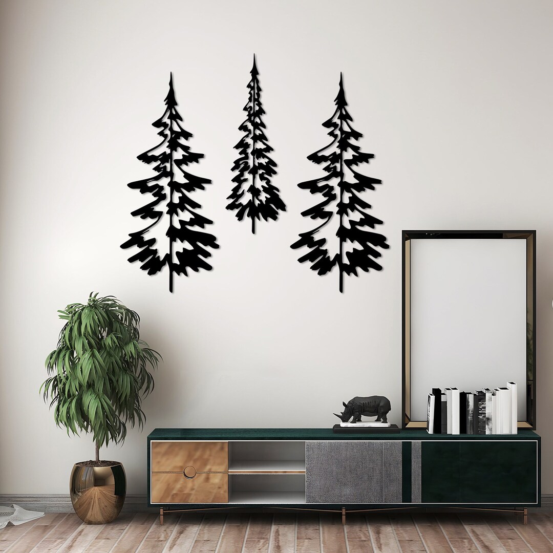 Set of Pine Trees Metal Wall Art, Pine Tree Sign, Nature Forest Decor ...