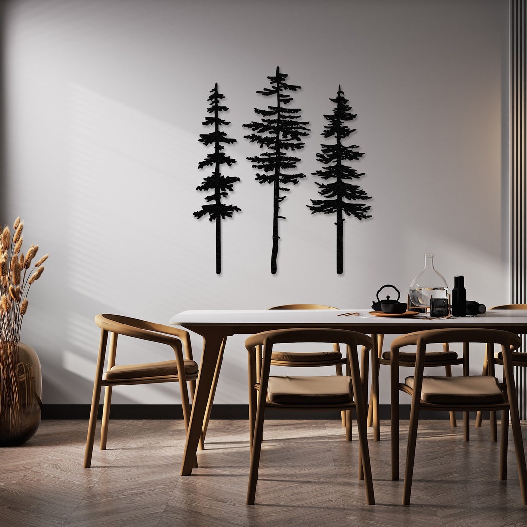 Set of Trees Metal Wall Art, Evergreen Trees, Forest Mountain Art ...