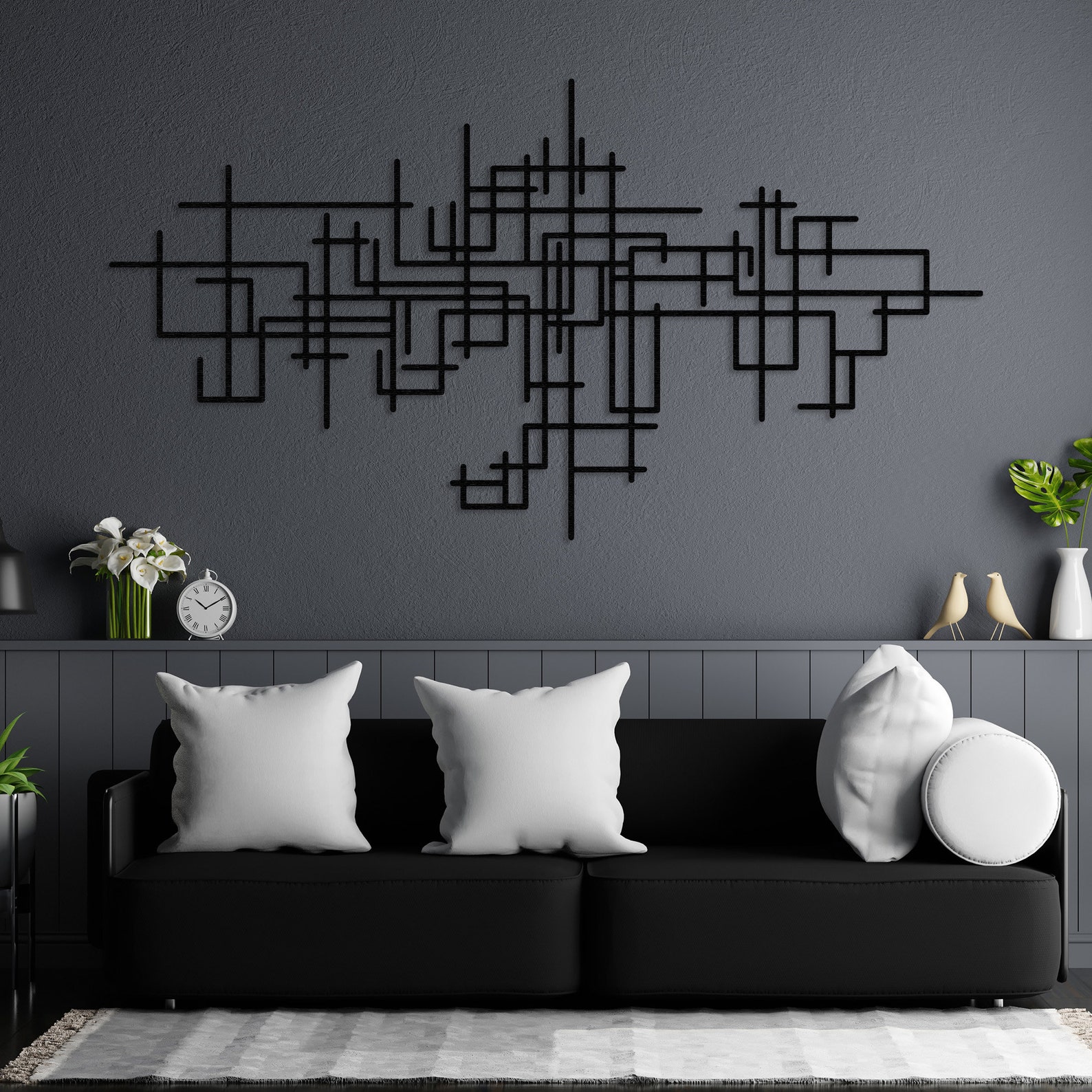 Modern Geometric Metal Panel Decor, Metal Sculpture, Large Metal Wall ...
