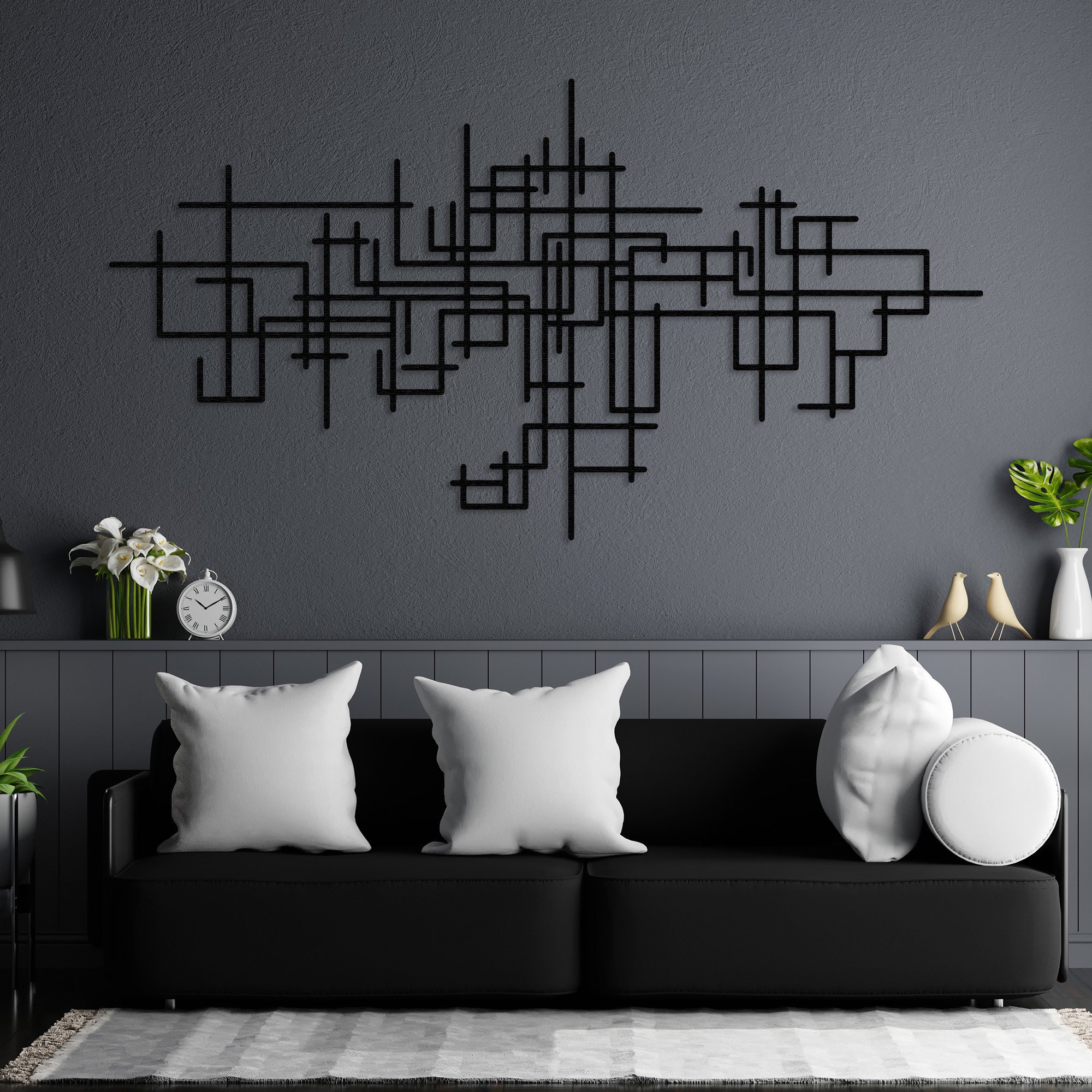 Modern Geometric Metal Panel Decor, Metal Sculpture, Large Metal Wall ...