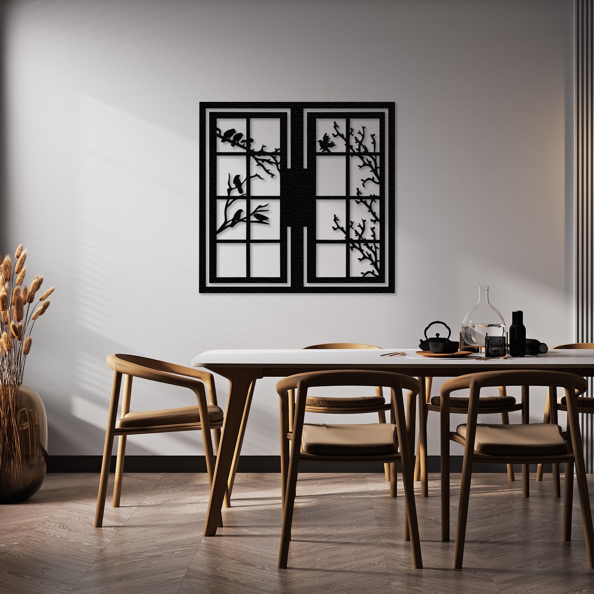 Birds on Window Metal Wall Art, Modern Wall Decor, Entryway Decoration ...