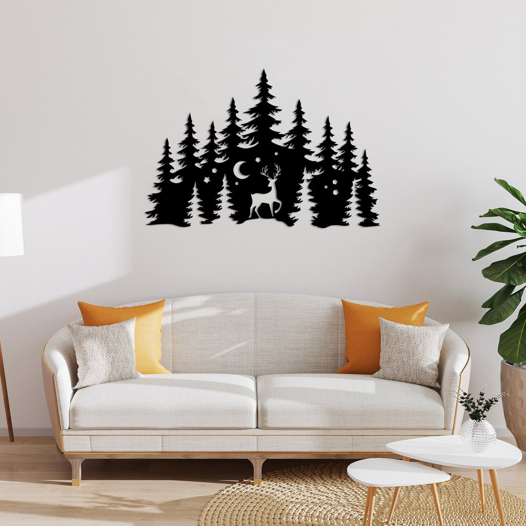 Deer and Forest Wood Wall Art, Animal Wall Decor, Farmhouse Sign ...