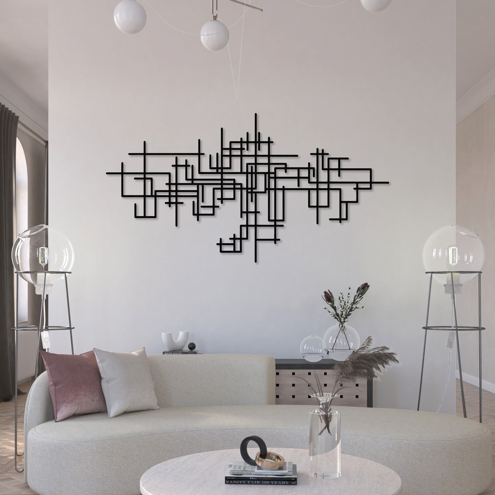 Modern Geometric Metal Panel Decor, Metal Sculpture, Large Metal Wall ...