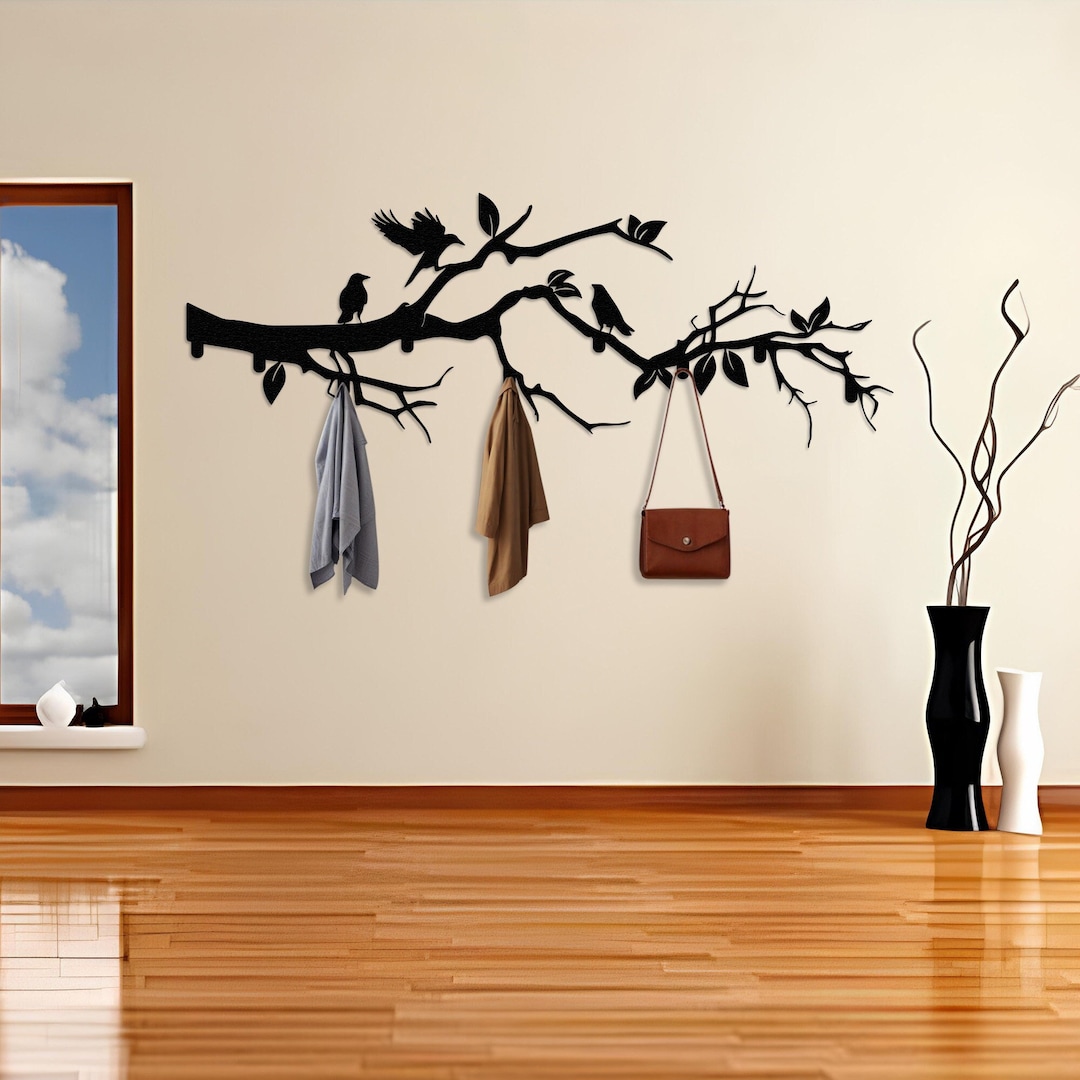 Birds on Branch Metal Coat Rack, Metal Wall Hooks, Entryway Coat Rack ...