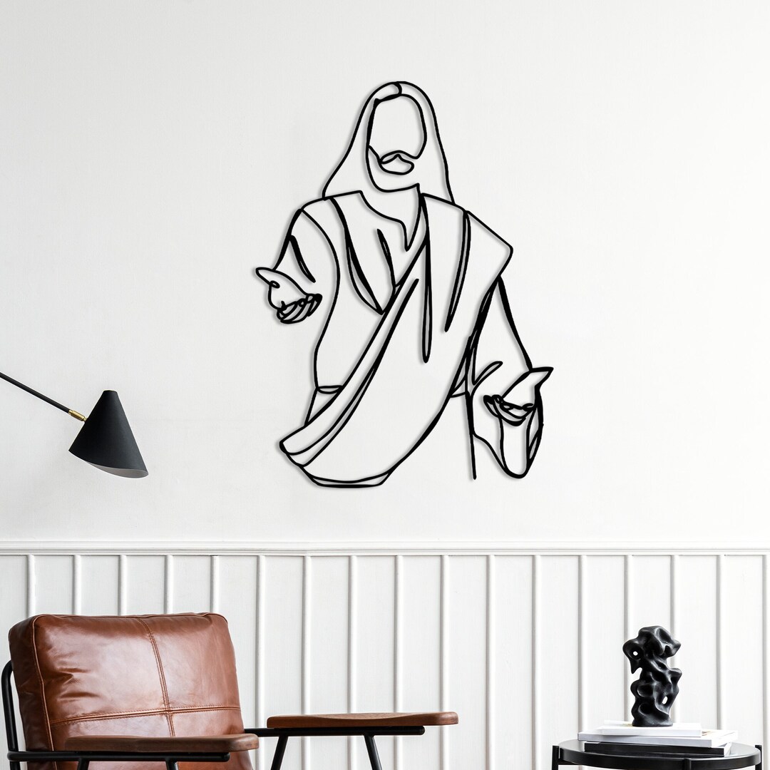 Jesus Christ Metal Wall Art, Religious Wall Art, Minimalist Line Art ...
