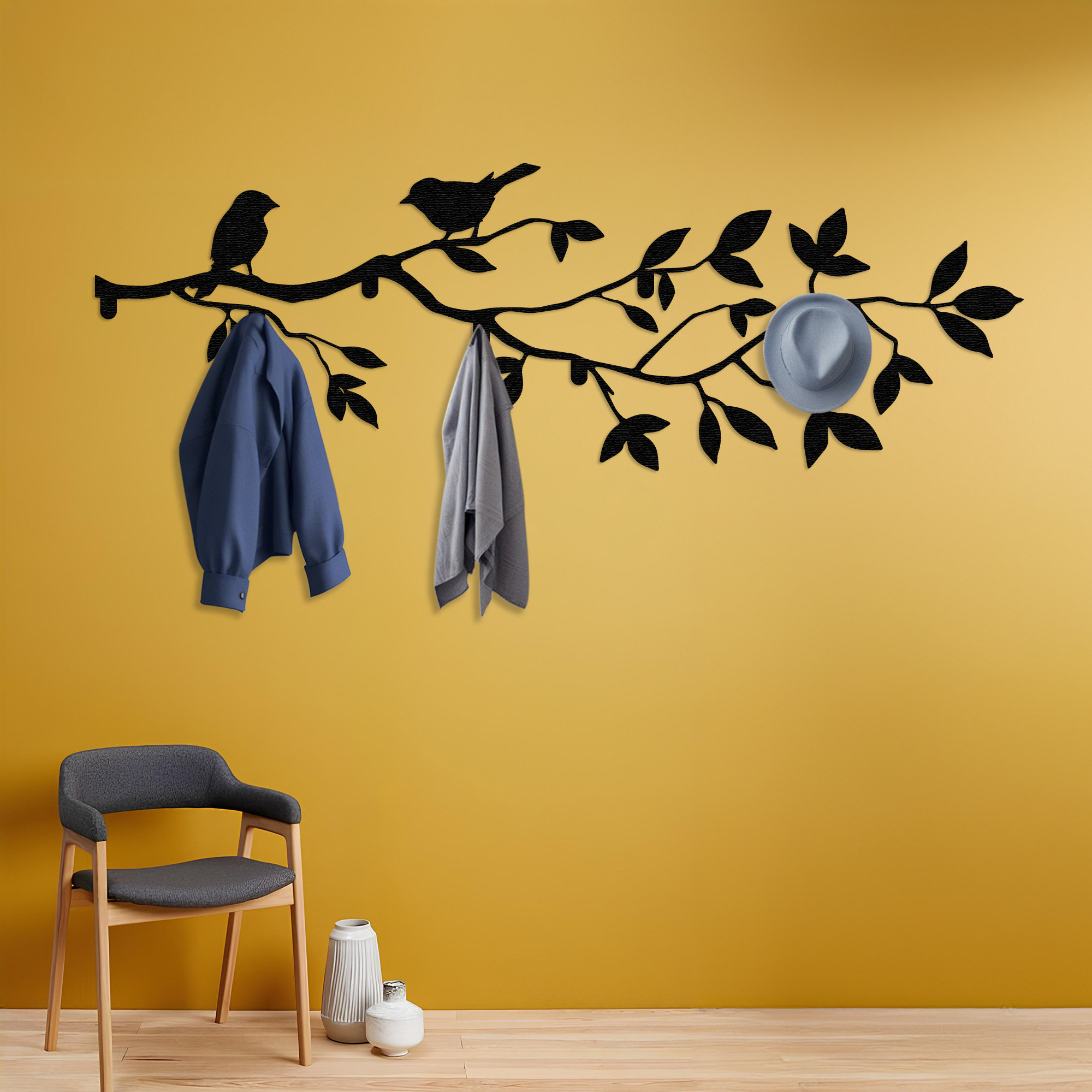 Birds on Branch Metal Coat Rack, Metal Wall Hooks, Entryway Coat Rack ...