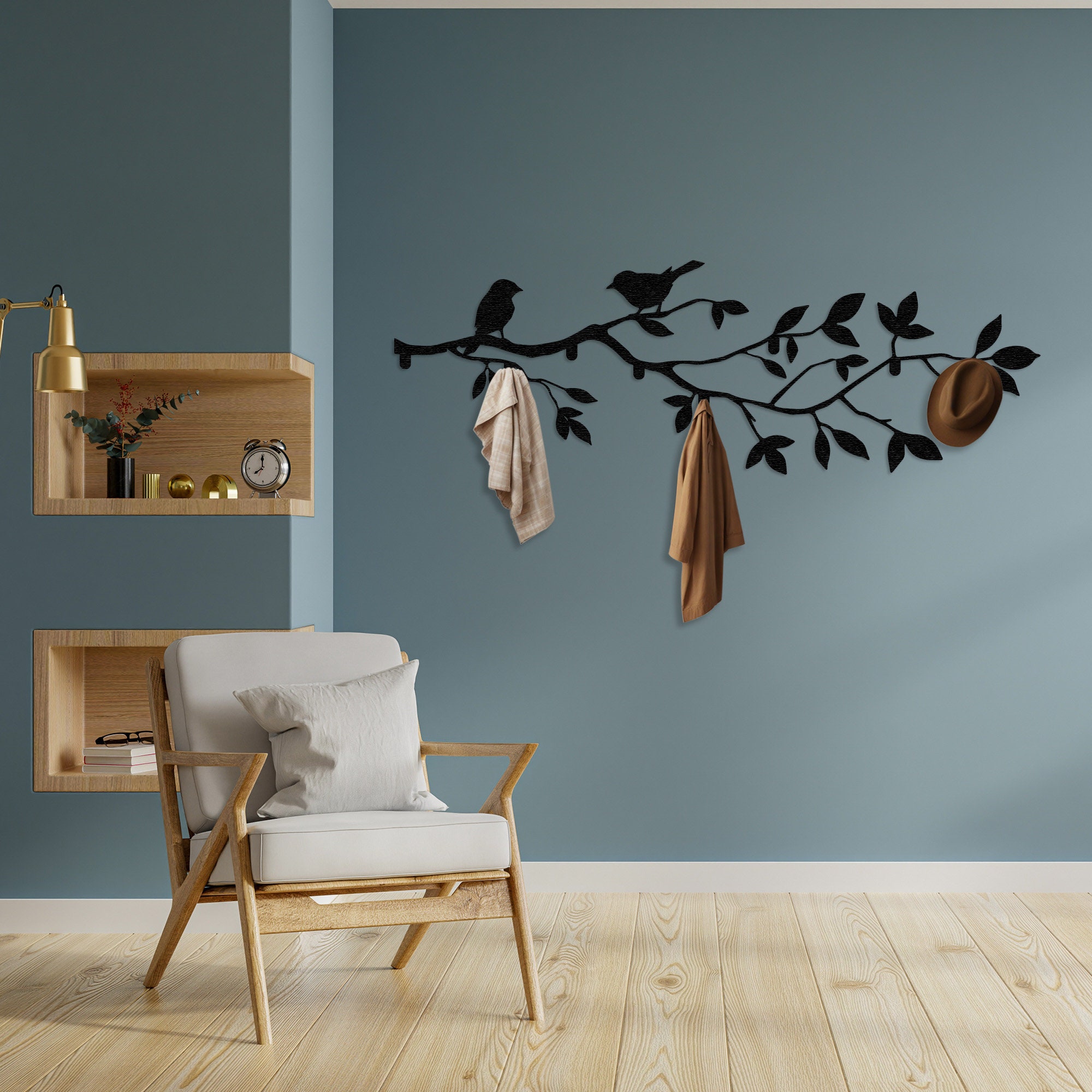 Birds on Branch Metal Coat Rack, Metal Wall Hooks, Entryway Coat Rack ...