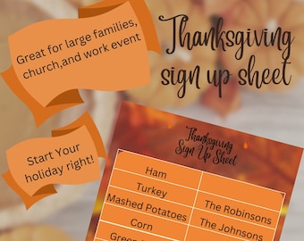 Editable Thanksgiving Party Sign up Sheet - Etsy