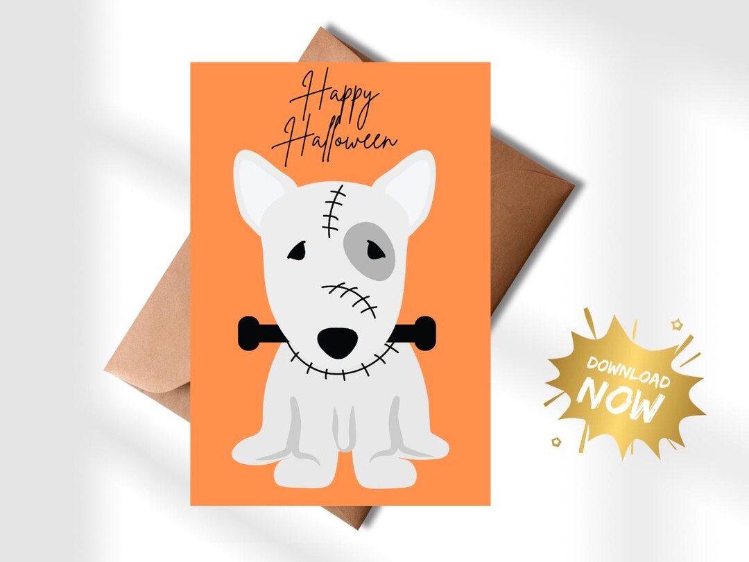 Halloween Card, Frankenstein English Bull Terrier, Funny Dog Greeting ...