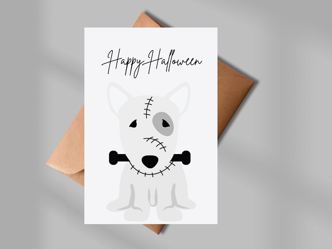 Halloween Card, Frankenstein English Bull Terrier, Funny Dog Greeting ...