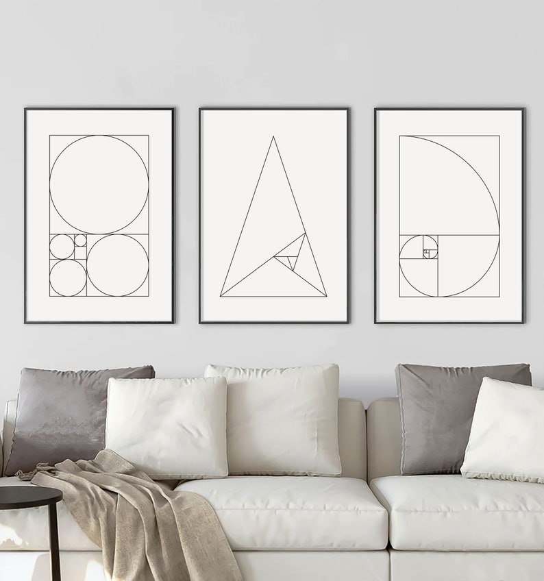 Golden Ratio Wall Art | Fibonacci Spiral Posters | 3-pcs Modern Poster ...