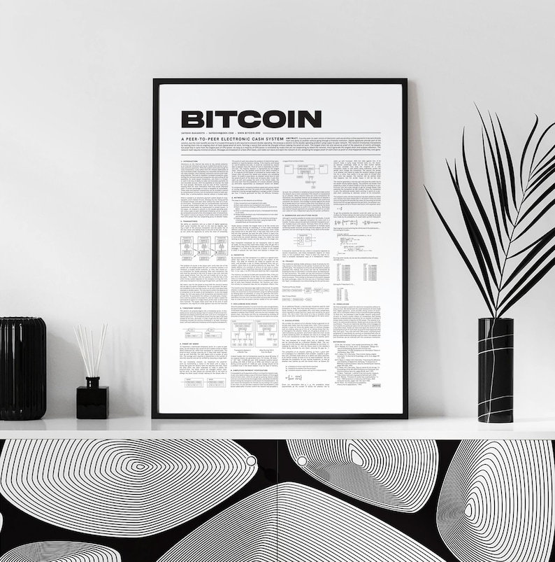 Minimalist Bitcoin Whitepaper Poster Cryptocurrency Art Print Bitcoin ...