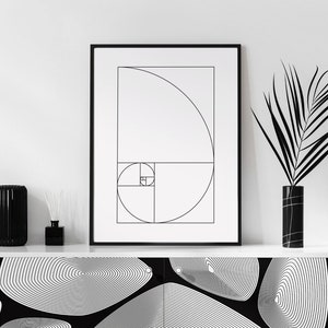 Golden Ratio Wall Art Print | Fibonacci Spiral Poster | Minimalist Line ...