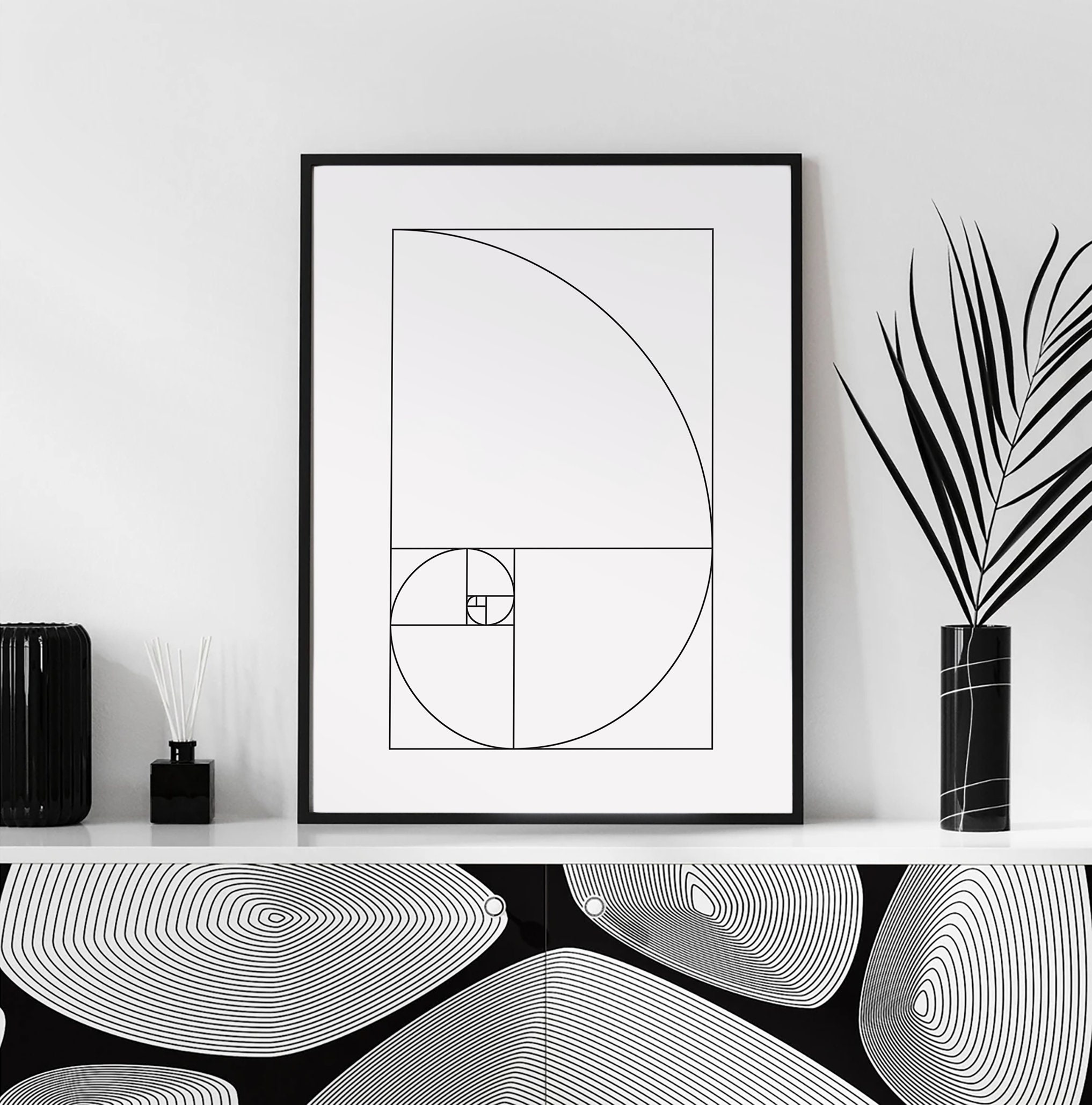Golden Ratio Wall Art Print | Fibonacci Spiral Poster | Minimalist Line Art Geometric Poster ...