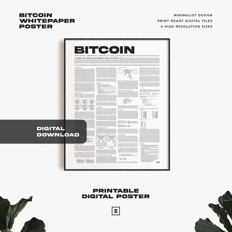 Minimalist Bitcoin Whitepaper Poster | Cryptocurrency Art Print ...