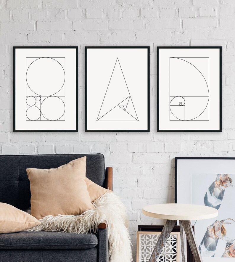 Golden Ratio Wall Art | Fibonacci Spiral Posters | 3-pcs Modern Poster ...