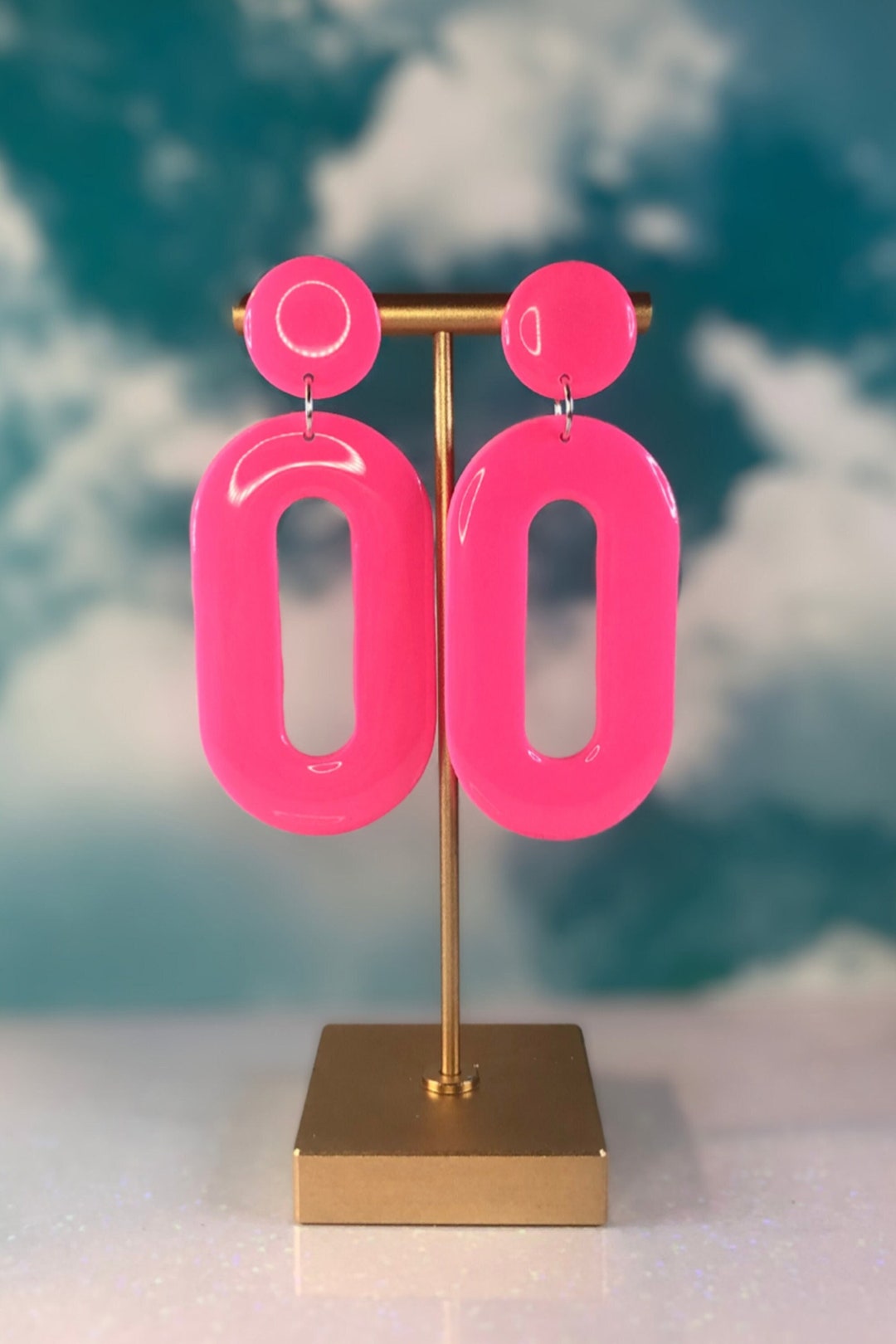 Hot Pink Oval Mod Hoops / 60s Retro Earrings / 90s Earrings / Bright ...