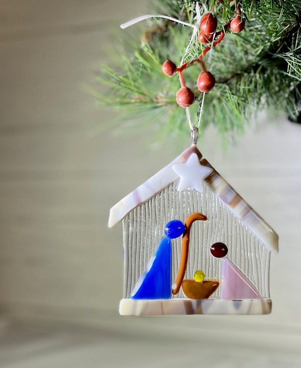 Glass Nativity Ornament Fusedglass Christmas Ornament Holiday Ornament ...